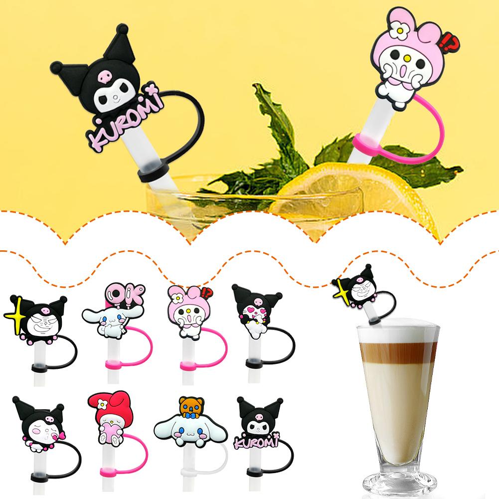 Kuromi Straw Sleeve Straw Cap Silicone Dust Plug Cute Party Straw Anime ...