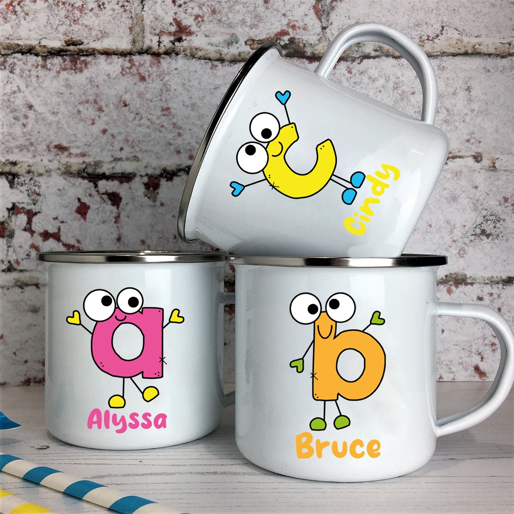 Custom Cute Letters with Name Enamel Cups Home Teapots Retro Coffee ...