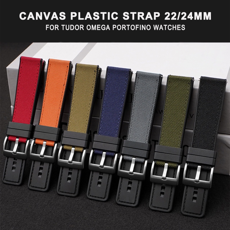 22/24MM Canvas Plastic Skin Watch Band Strap For Tudor Omega Portofino ...