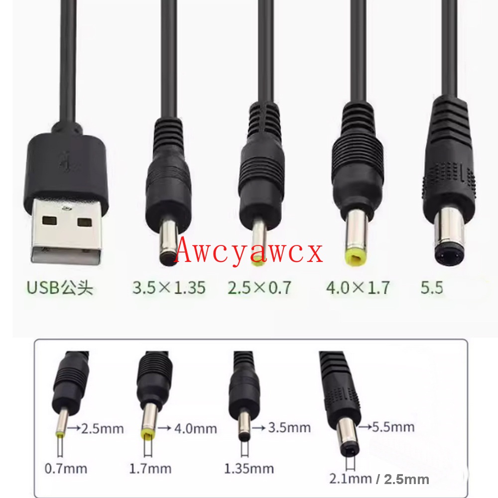 USB A female To male plug 5.5mm 2.1mm 4.0mm 1.7mm 3.5mm 1.35mm 2.5mm 0.7mm Connector 5V DC ...