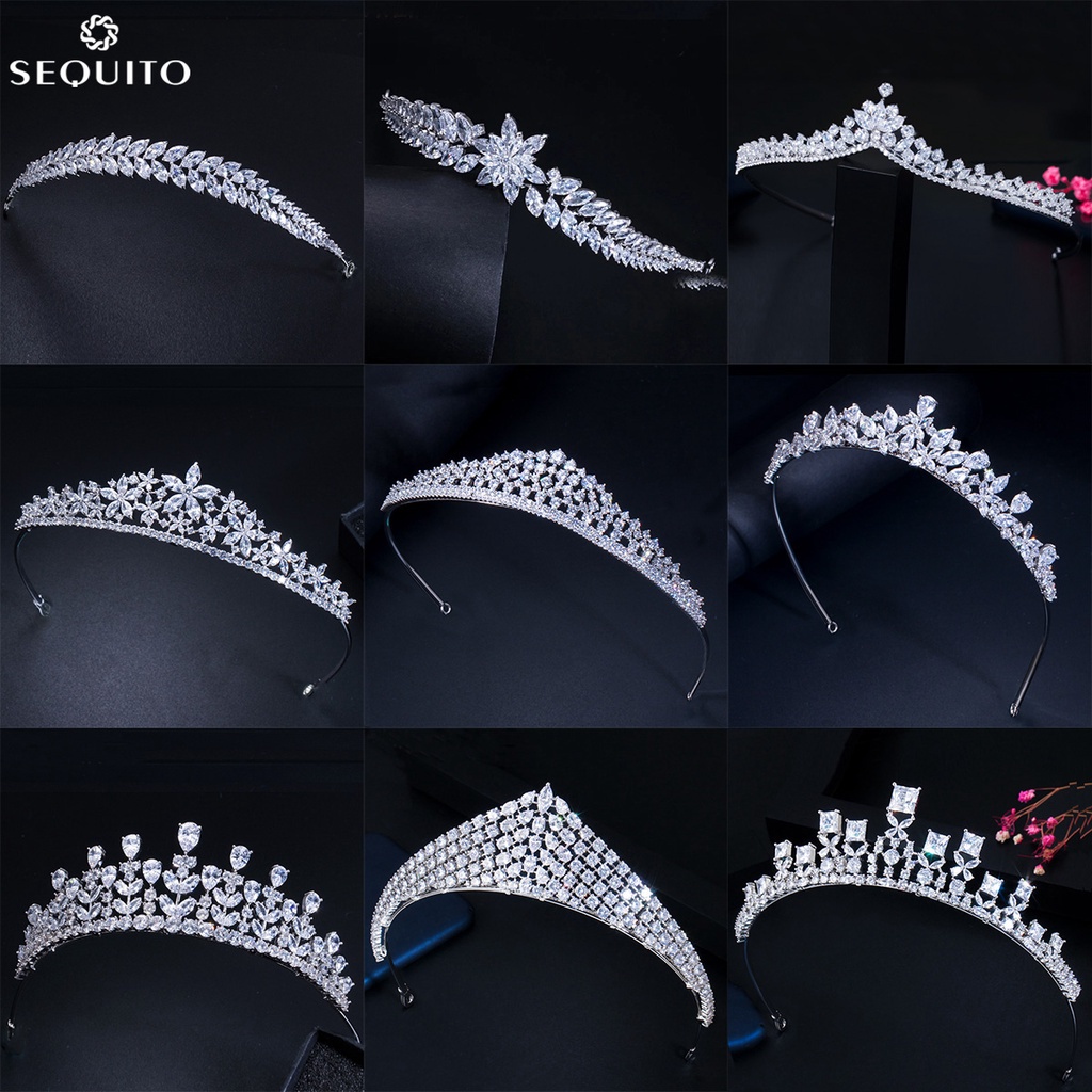 SEQUITO Luxury Wedding Hair Accessories Tiara Zirconia Princess Crown ...
