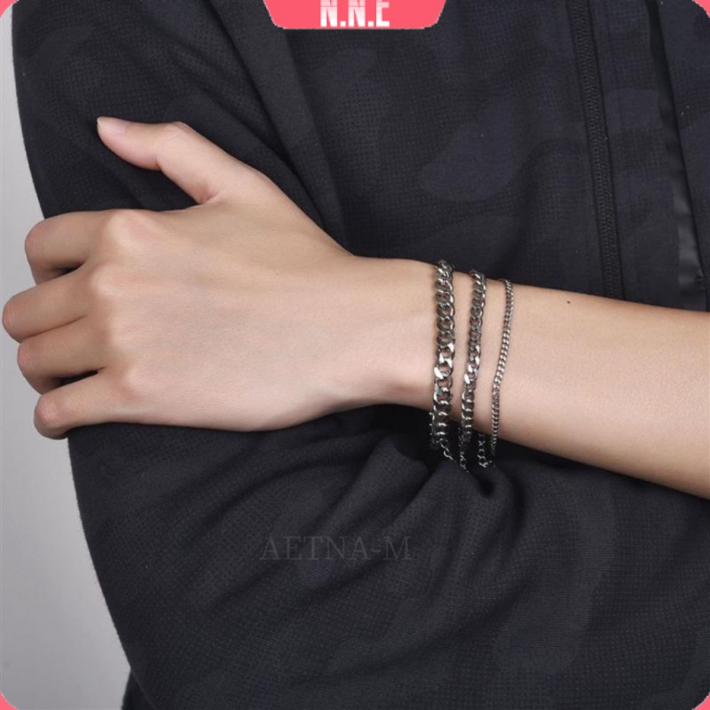 NNE Cuban Chain Silver Black Bracelet Men Women Stainless Steel gelang ...