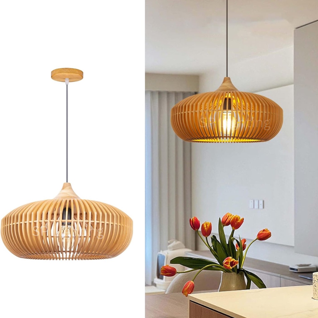 Luxury Wood Pendant Light Candelier Lampu Kayu Gantung Lampu Rottan ...