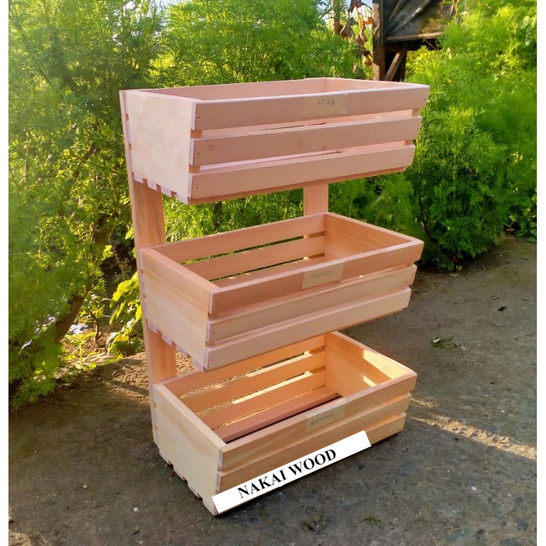 KAYU Fruit Rack| Potato Onion Rack | Spice Rack | Wooden Shelf | Free ...