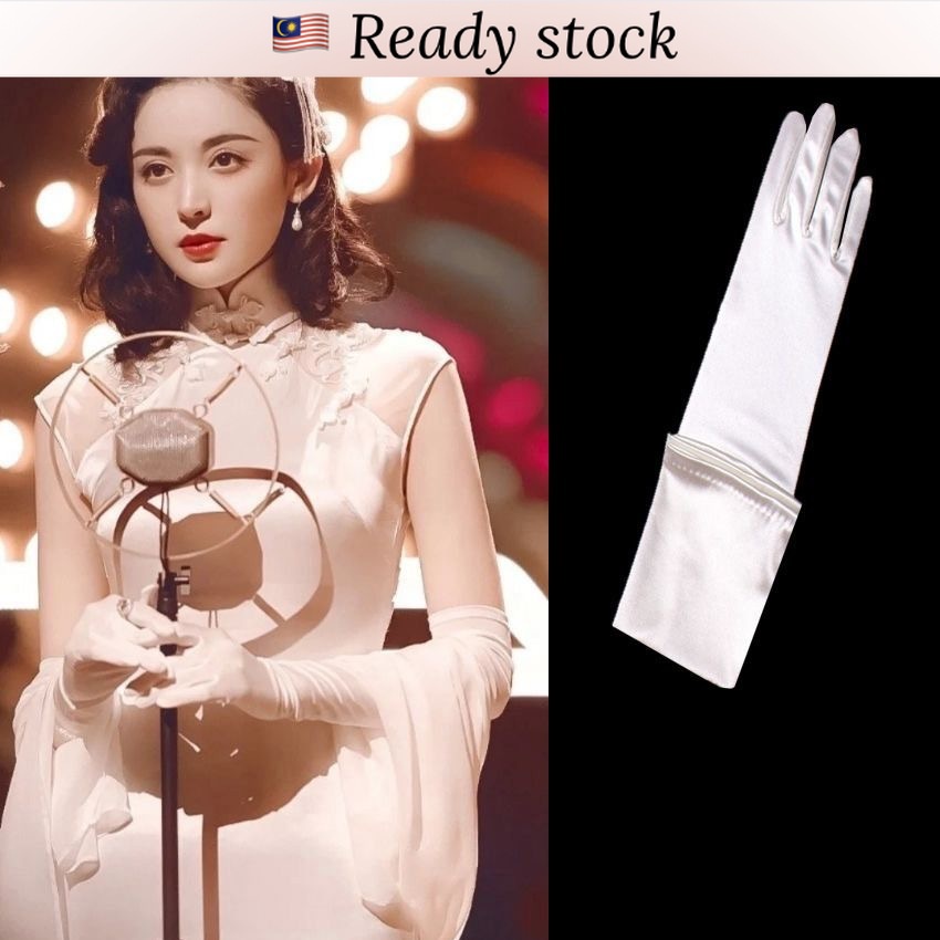 Long White Glove Wedding Bridal Dinner Glove Dinner Sarung Tangan Satin ...