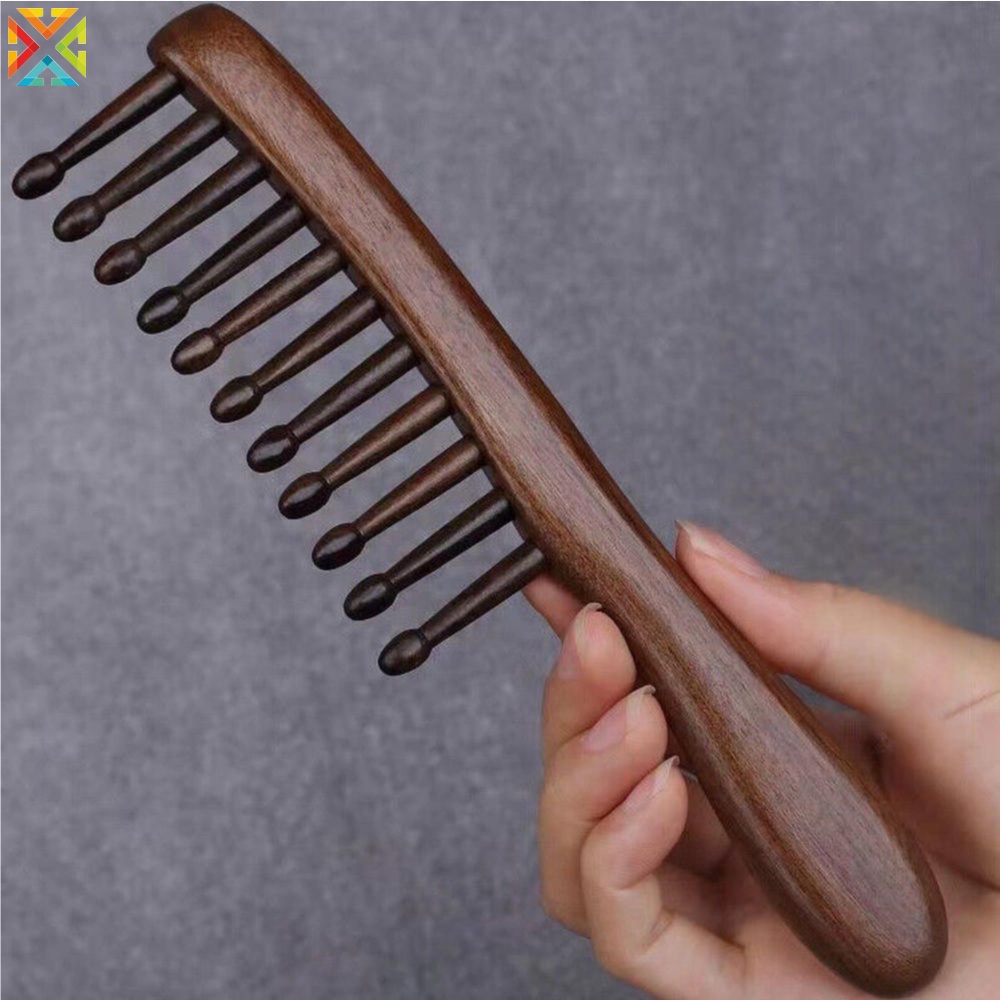 1Pc Natural Wooden Comb Meridian Massage Anti-static No-snags Wide ...