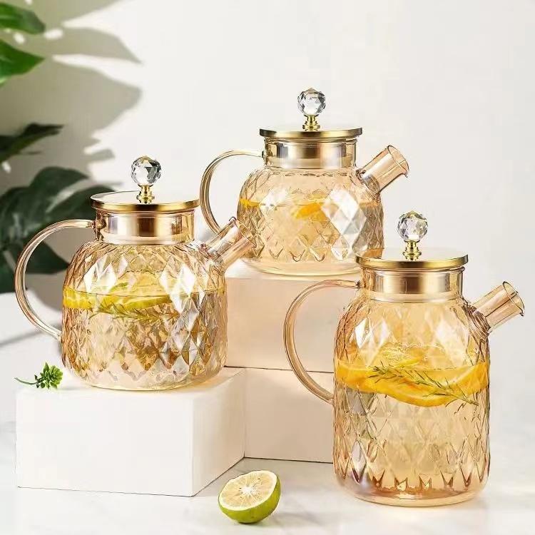 Gift Set Transparent Glass Tea pot 1800ml Cold-Resistant Diamond Teapot ...