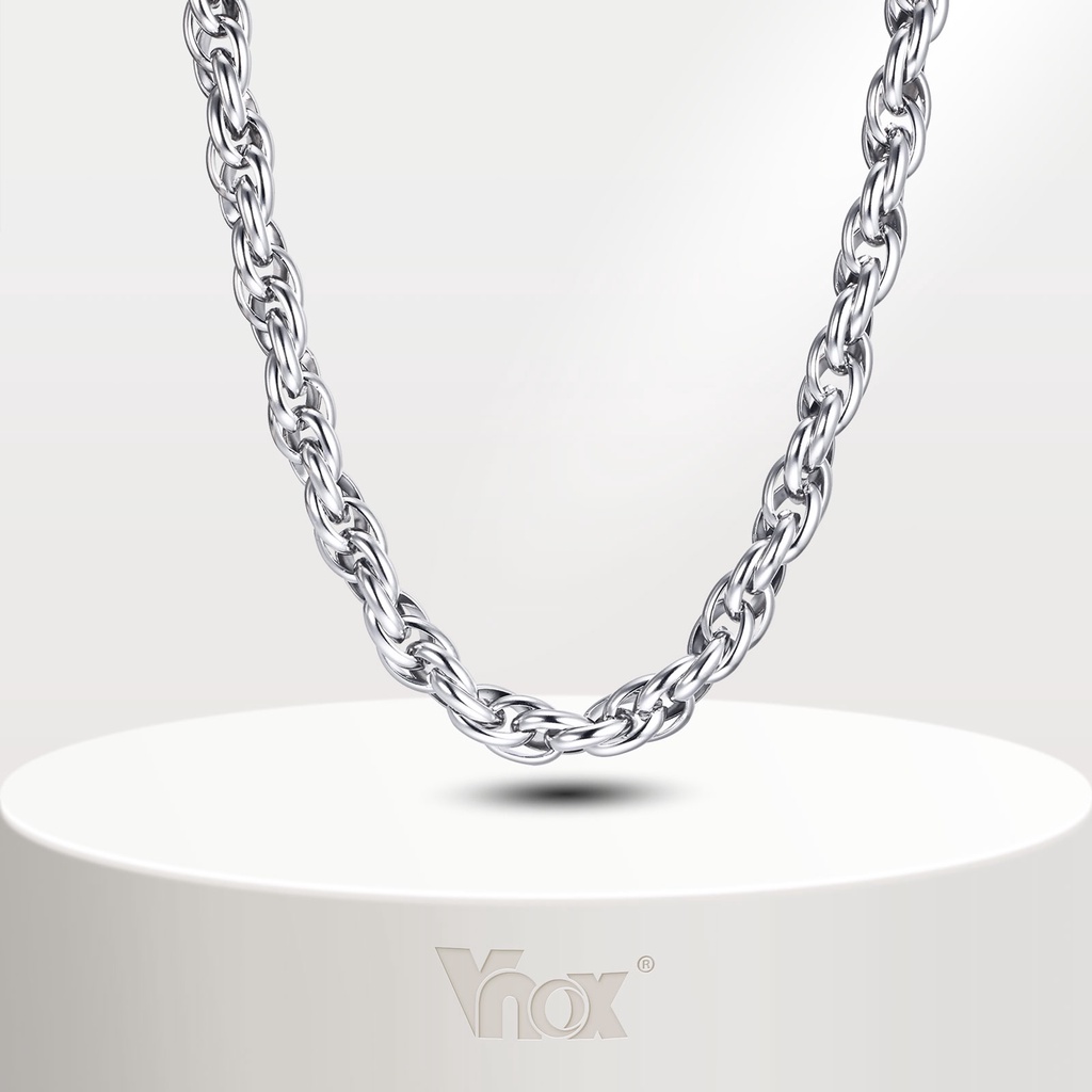 Vnox Men's Steel Fried Dough Twists Necklace, Unfading Silver Stainless Steel Collar Women's ...