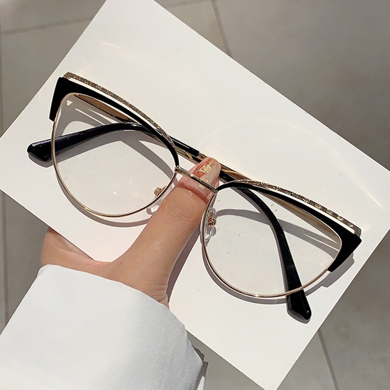 Women Trendy New Cat Eye Glasses Anti Blue Light Retro Large Frame ...