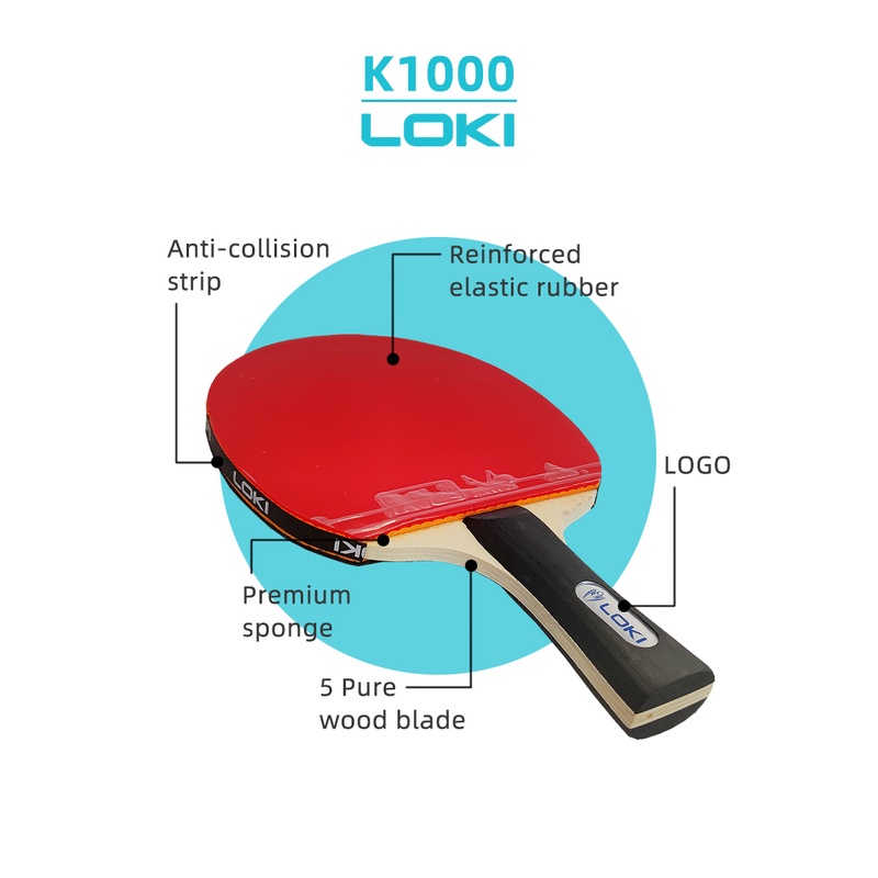 Loki K1000 Ping Pong Rackets 2 Pcs with Cover Table Tennis Racket Paddle 5 Wood Blade with ...