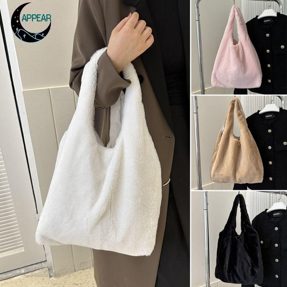 APPEAR Shoulder Bag, Furry Solid Color Tote Bags, Fashion Soft Plush ...