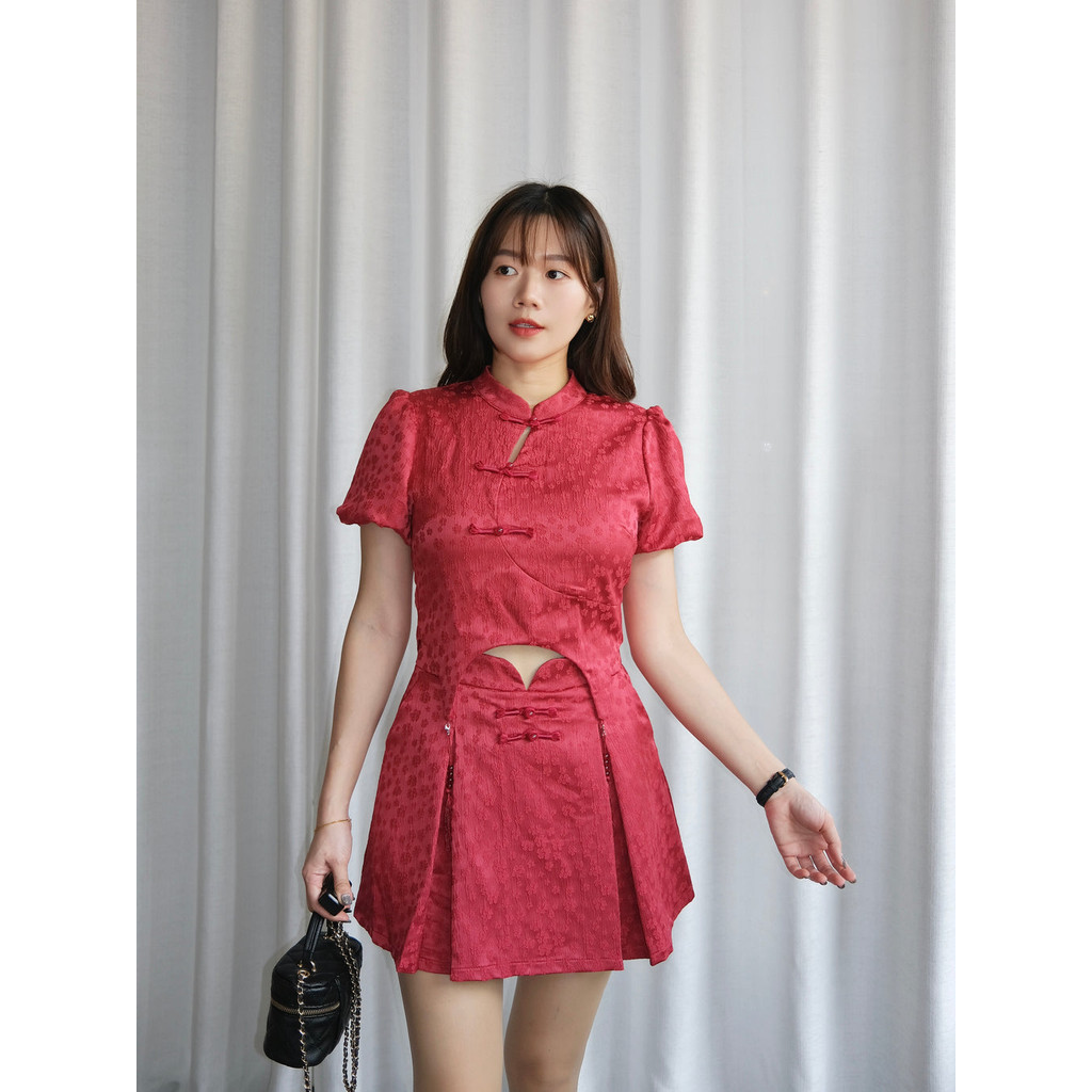 ACEWIN Two-Piece Floral Cheongsam Top with Mini Skirt Set (Size S-XL ...