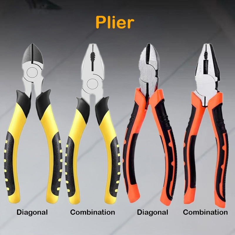 6"/8" Combination/Diagonal/Long Nose Plier Yellow Handle High Hardness ...