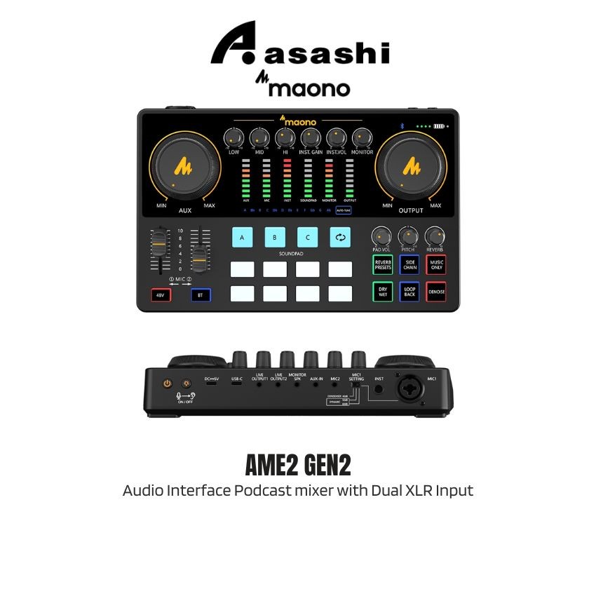 Maono AME2 Gen2 Audio Interface Podcast mixer with Dual XLR Input ...