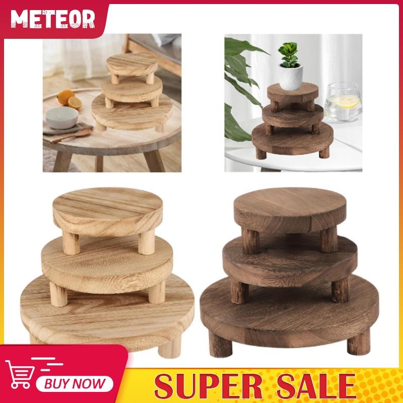 [meteorMY] 3 Pieces Round Wood Stool Pedestal Stand Flower Pot Holder ...