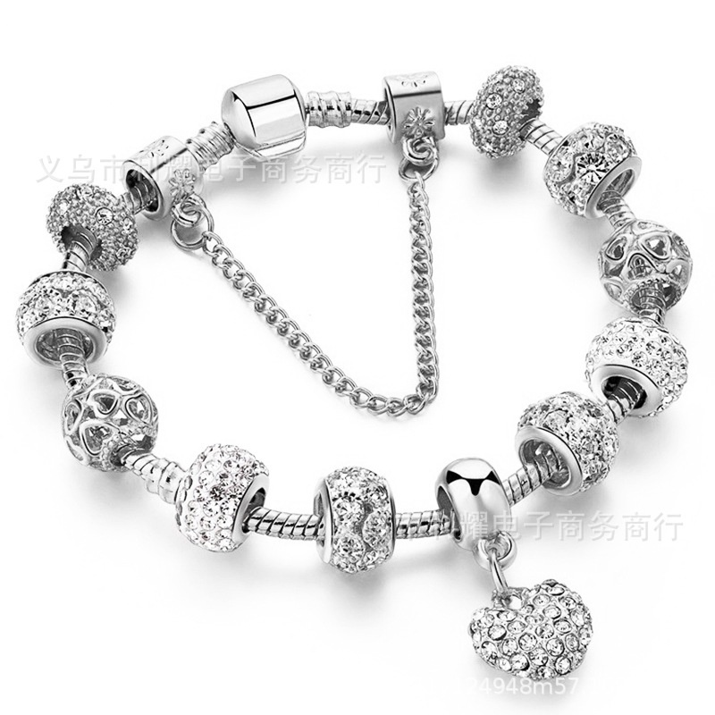 Fashion Brand Ladies Bracelet DIY Crystal Beaded Heart-Shaped Pendant ...