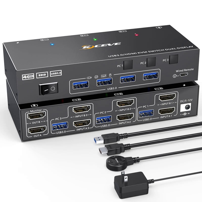 Dual Display USB 3.0 Dual Monitor KVM Switch Simulation Edid, HDMI ...