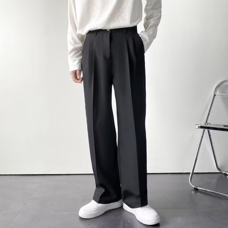 Straight suit pants, men's loose fitting Korean casual white wide leg ...