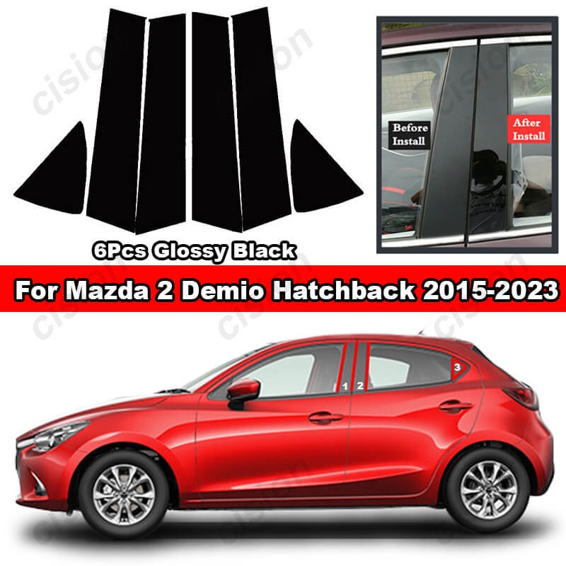 For Mazda 2 Demio Hatchback 2015-2023 6Pcs Glossy Piano Black Car Door ...