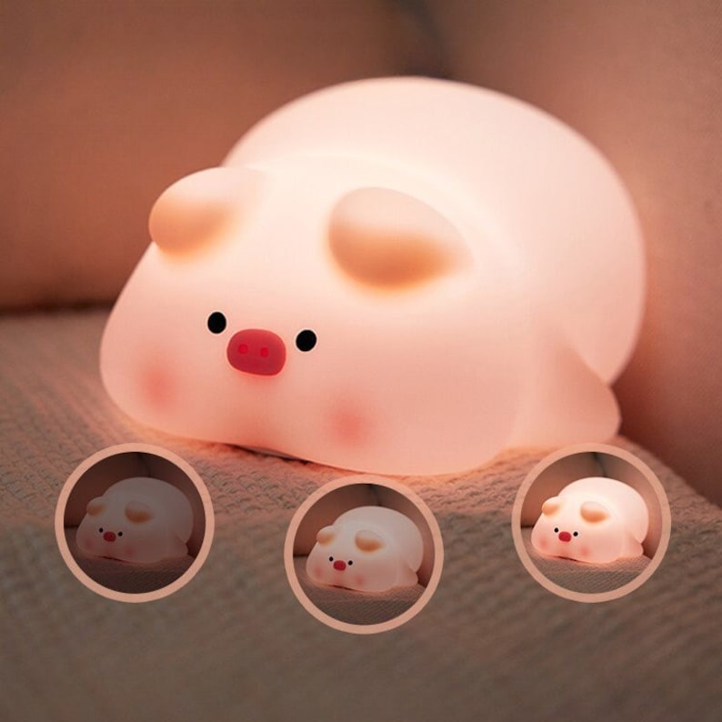 LED Cute Pig Night Lights Touch Sensor Silicone Mood Light USB ...