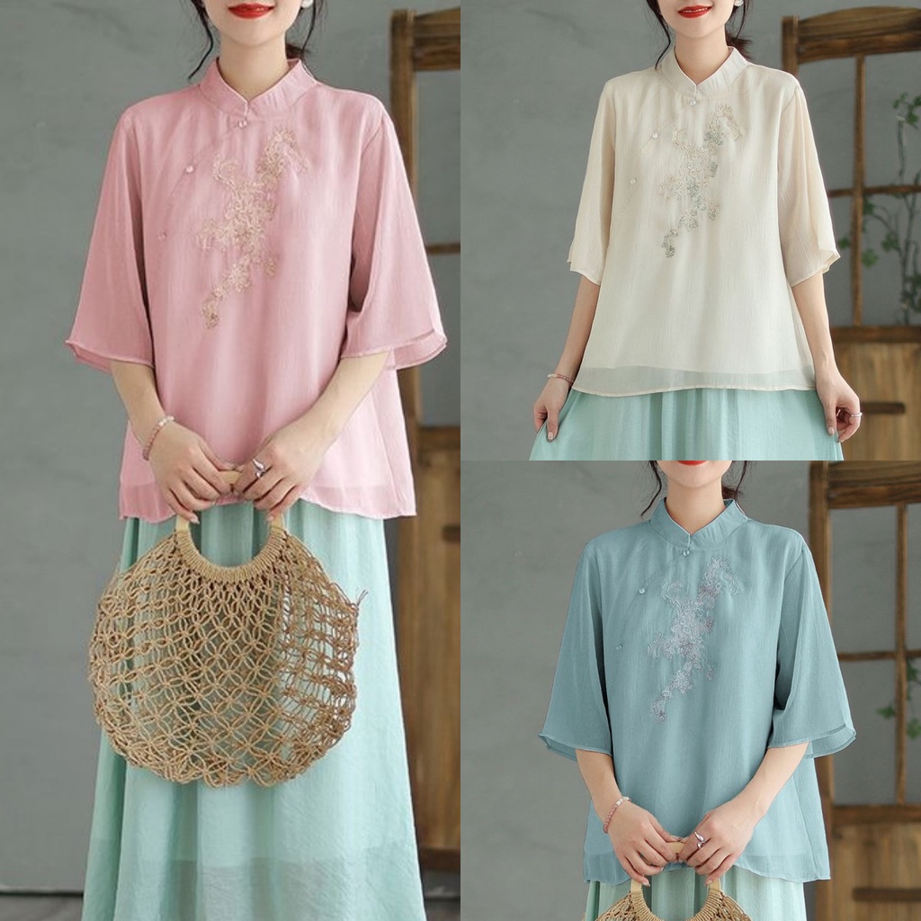 Cheongsam Blouse Cheongsam Top Plus Size Retro Chinese Knot Button ...