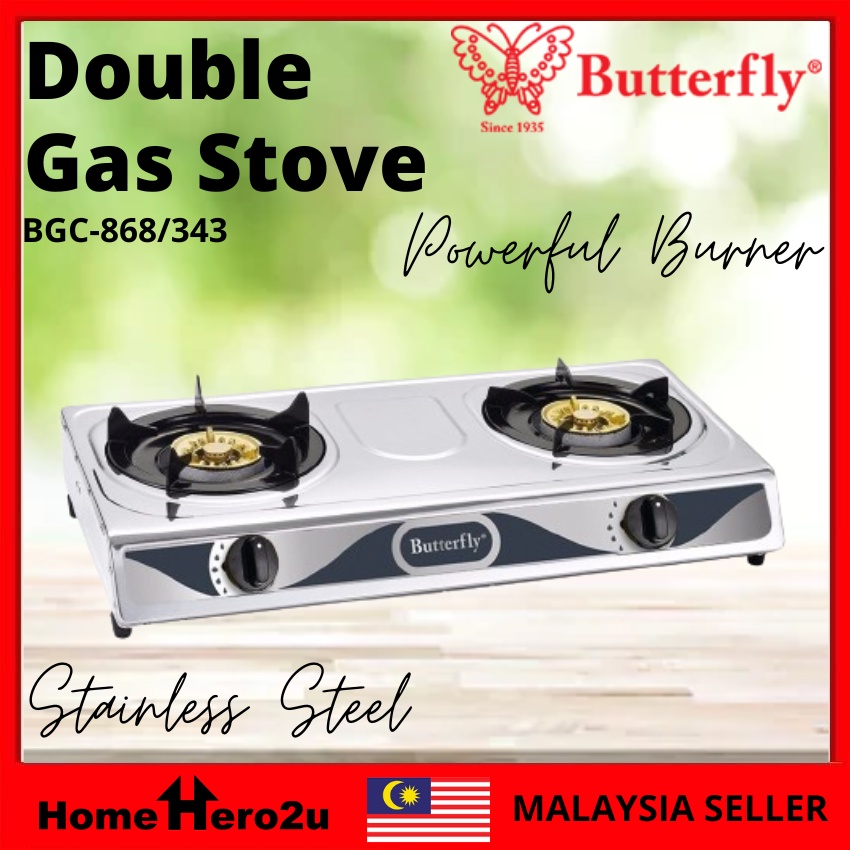 Butterfly Double Burner Gas Stove Cooker BGC-868/343 Stainless Steel ...