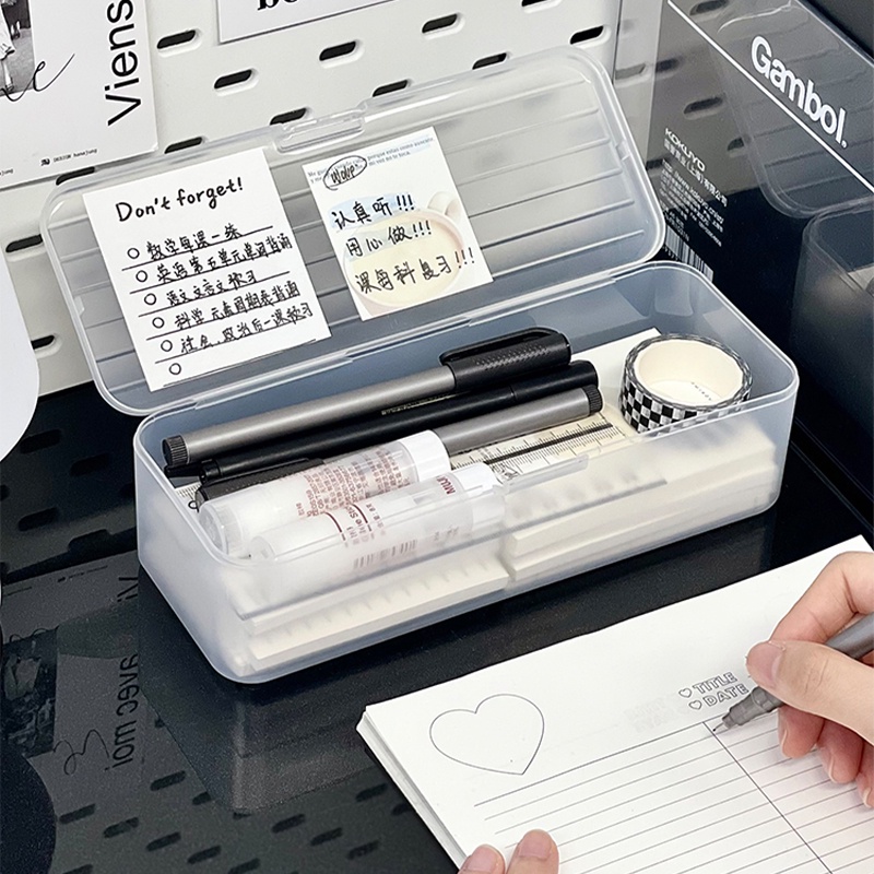 Minimalist Transparent Flip Lid Pencil Case Students Large Capacity ...