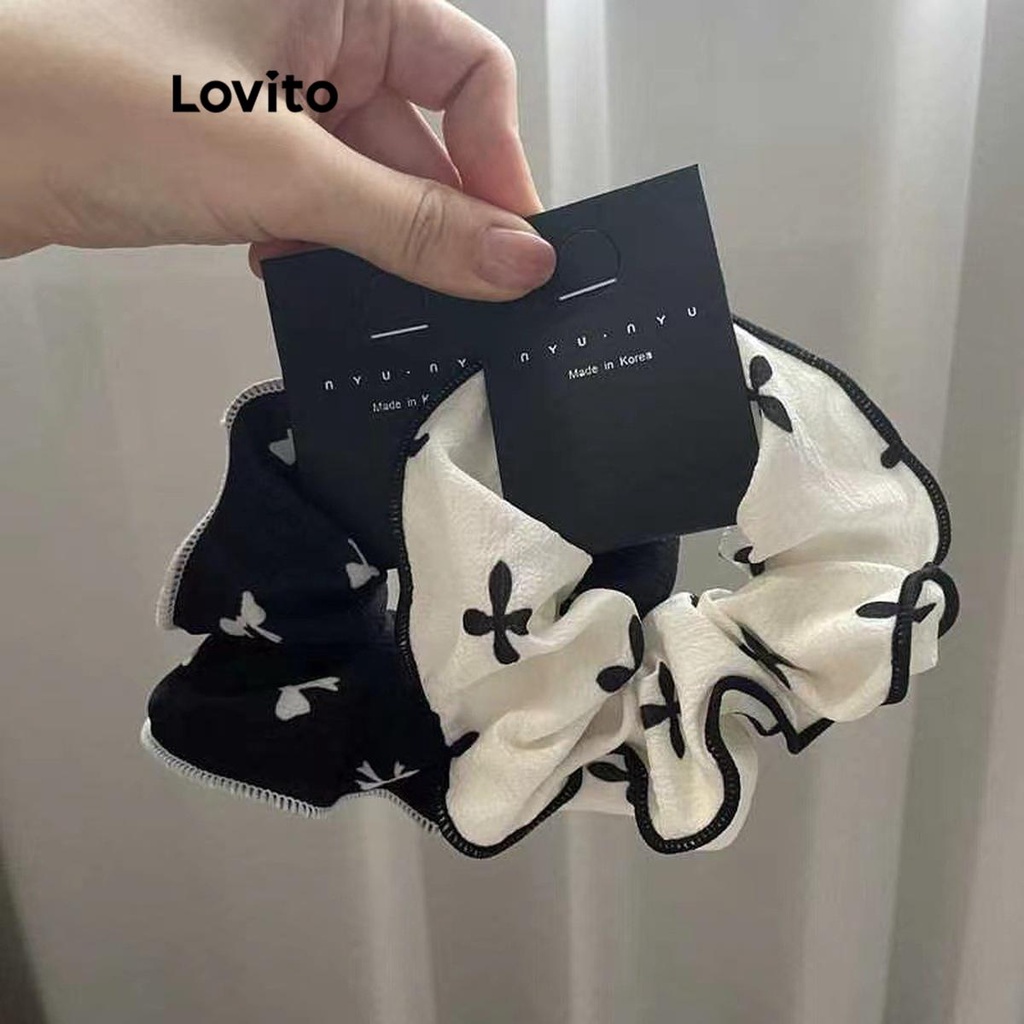 Lovito Romantic Ditsy Floral Contrast Binding Bow Hair Ties for Women ...