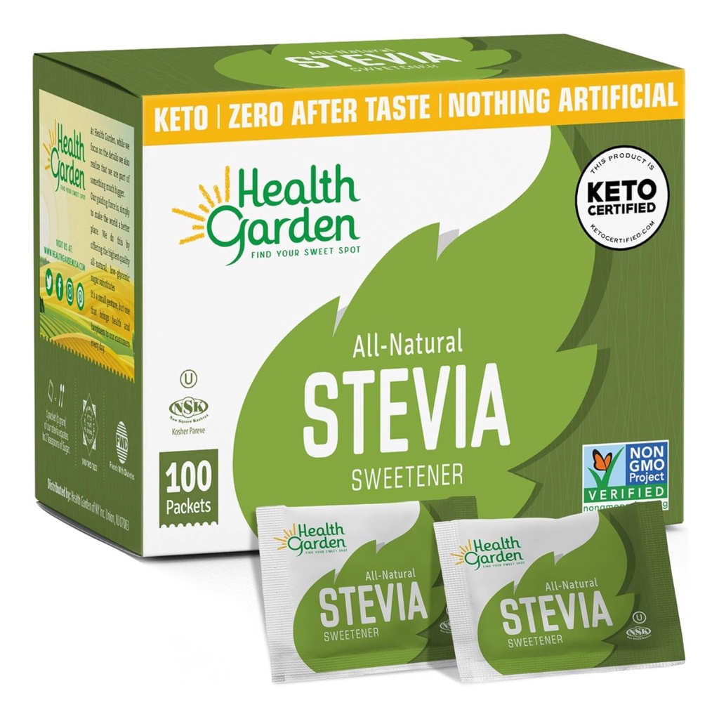 Health Garden, All-Natural Stevia Sweetener, 100 Packets, 0 Calories, 0 ...