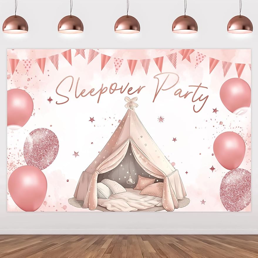 FANGLELAND Sleepover Party Backdrop for Girls Rose Gold Pillow Pajama ...