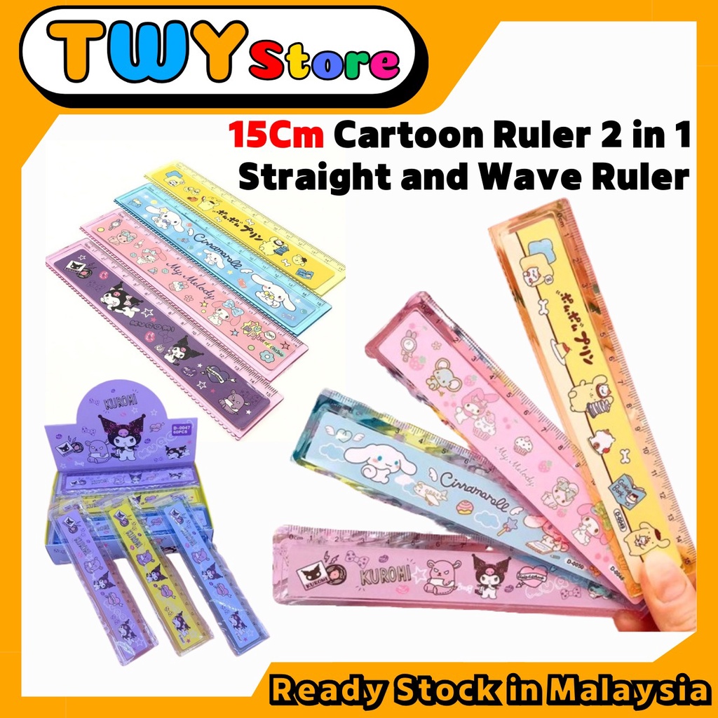 Ready Stock !!! 15cm Cartoon Ruler 2 in 1 Straight and Wave Ruler ...