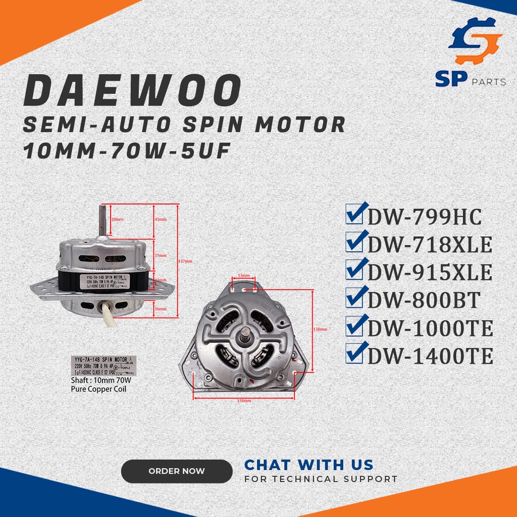 DAEWOO SEMI-AUTO SPIN MOTOR DW-799HC/DW-718XLE/DW-915XLE/DW-800BT/DW ...