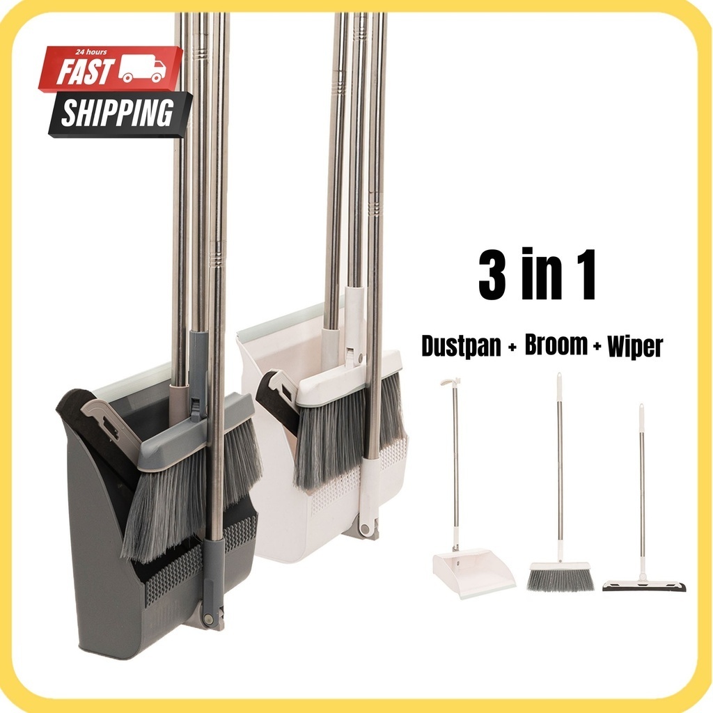 3 in 1 Foldable Broom Dustpan Cleaning Set Sweeper Water Wiper Water ...