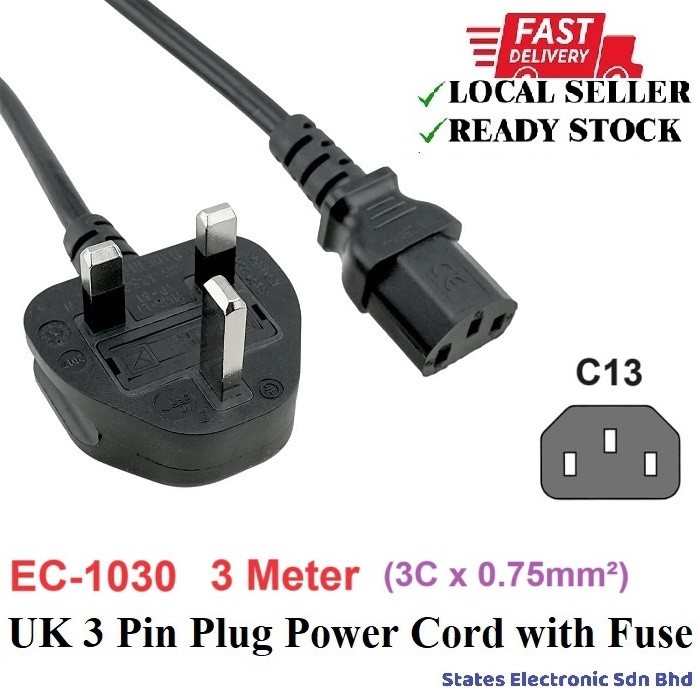 3 Meter UK 3 Pin Plug Power Cord with Fuse - EC-1030/3M | Shopee Malaysia