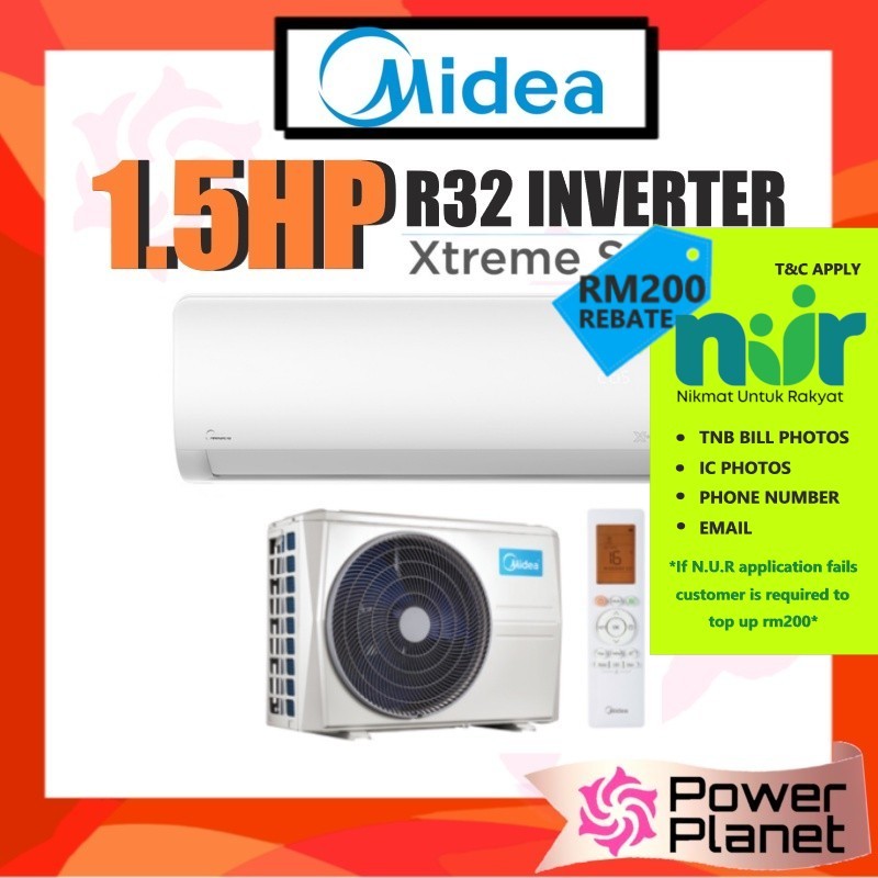 [SEDA NUR] Midea 1.5HP Xtreme Save MSXS-13CRDN8 R32 Inverter Air Conditioner / Aircond / Air ...