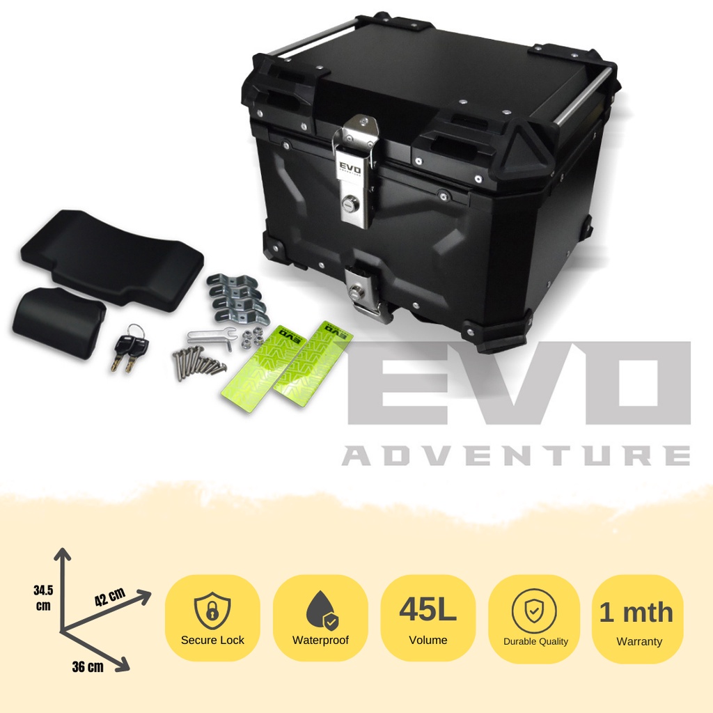 EVO 45L Motorcycle Aluminium Top Box (Black) | Shopee Malaysia