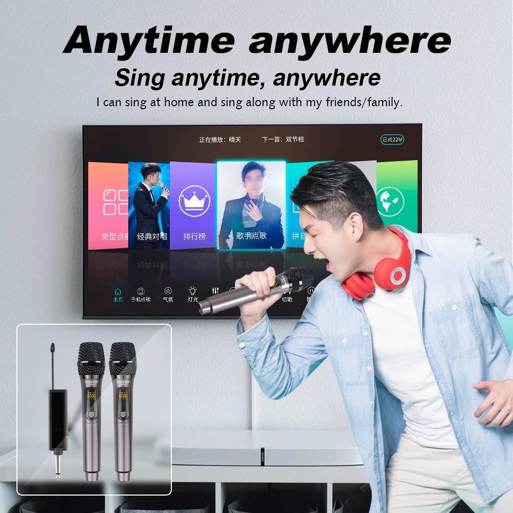 Professional UHF Universal Wireless Dual Microphone Wired Mic For ...