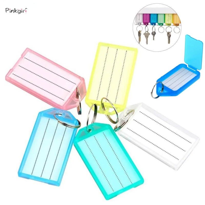 1/10Pcs Colorful Plastic Label Split Ring Keychain Double Sided Marking ...
