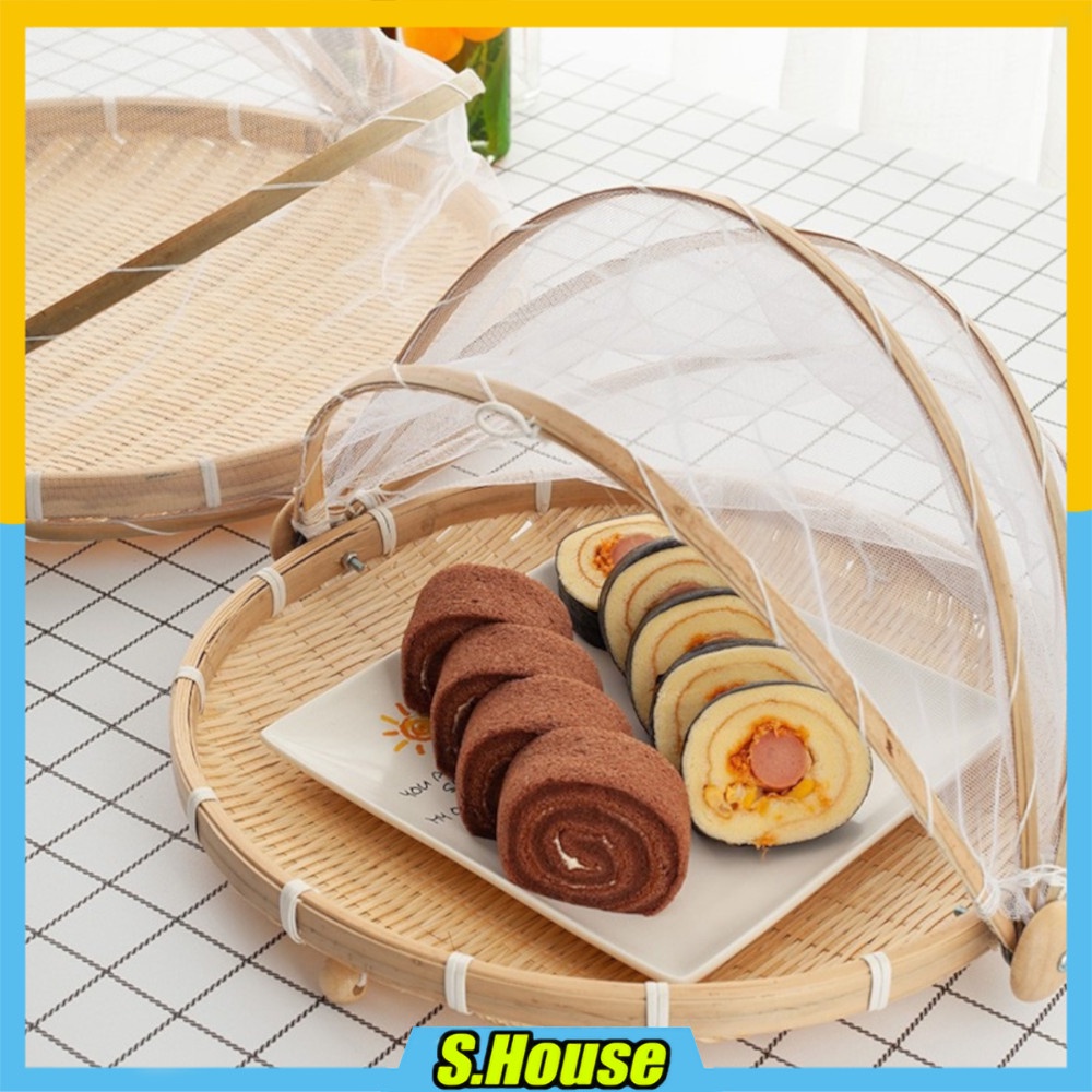 Bread Fruit Snack Cover Basket Food Storage Small Woven Mesh Net Bamboo ...