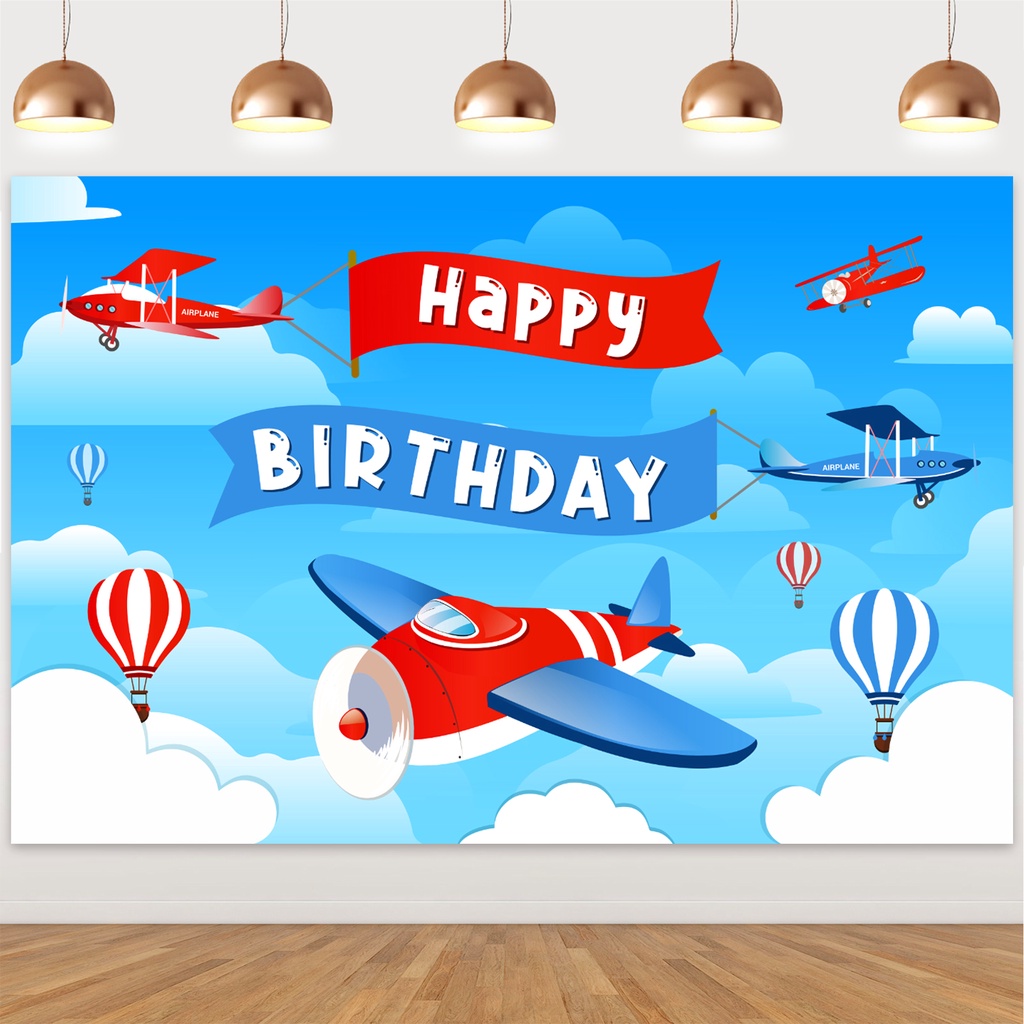 FANGLELAND Blue aircraft birthday themed background fabric, era flight ...