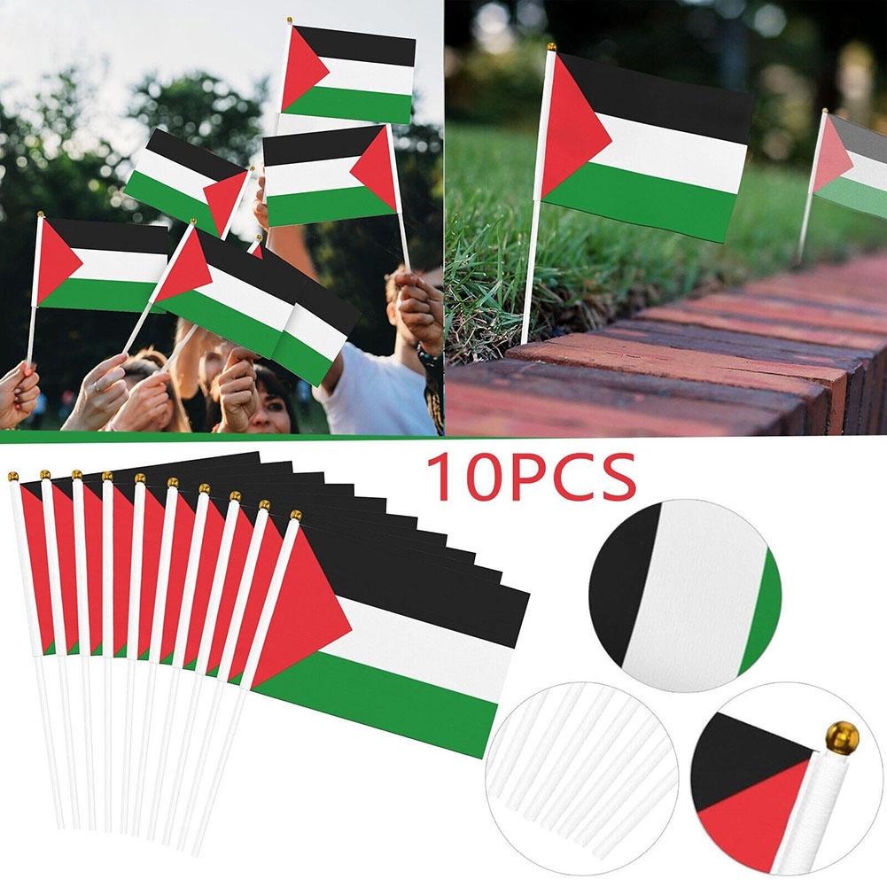 10pcs Palestine Flag Small with Pole, 14*21cm Palestine Hand Waving ...