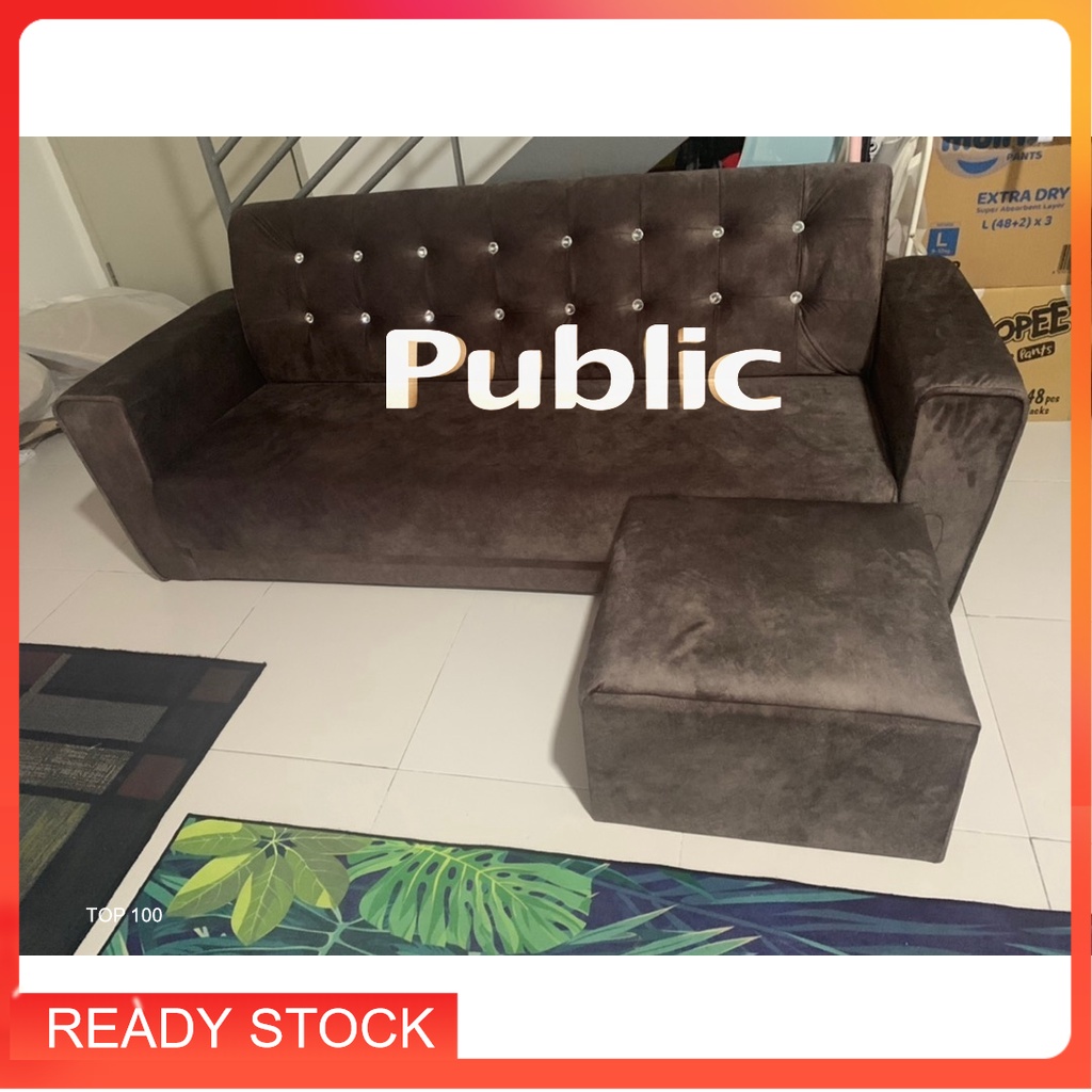 Harga Kilang Velvet Brown Sofa Baldu 3 Seater Free 1 Stool | Shopee ...