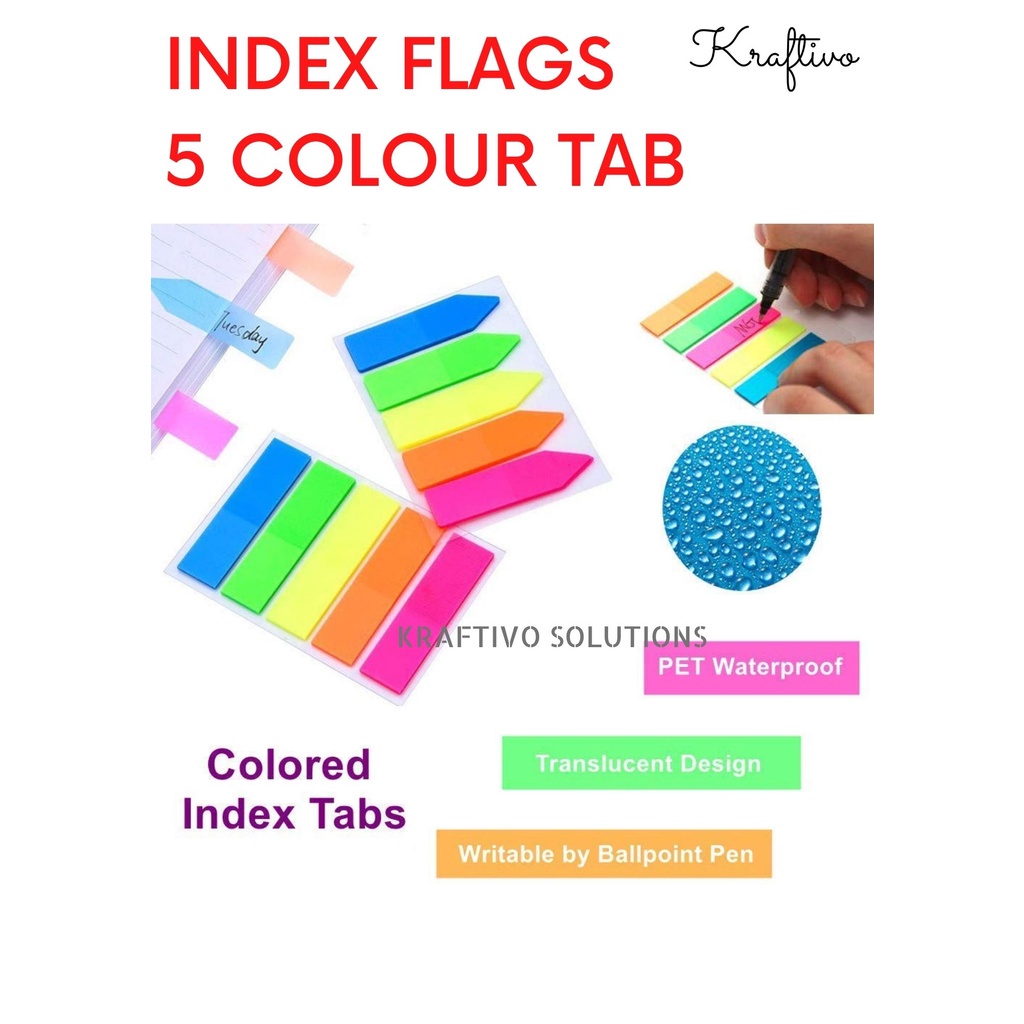 [ INDEX FLAGS ] 5 COLOURS STICKY PET PLASTIC 5 TAB INDEX FLAGS / ARROW ...