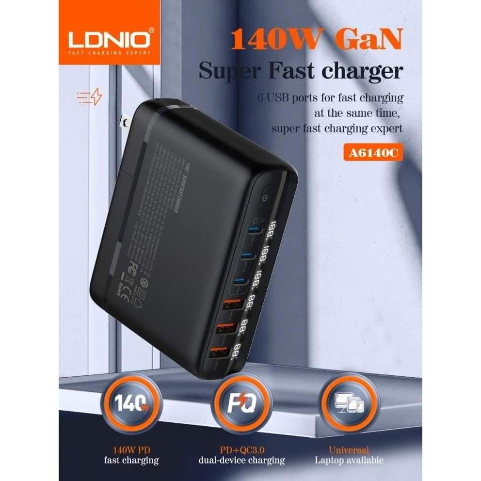 LDNIO A6140C 140W Super Fast Charging Adapter USB-C & USB-A PD GaN Fast ...