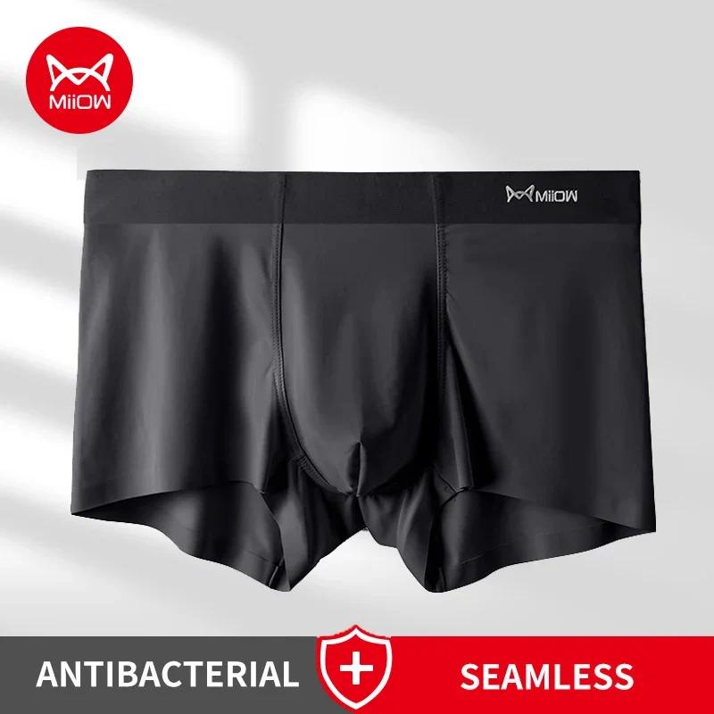 MiiOW Ice Silk Seamless Men's Boxer Briefs 3A Graphene Antibacterial Man Underwear Underpants ...