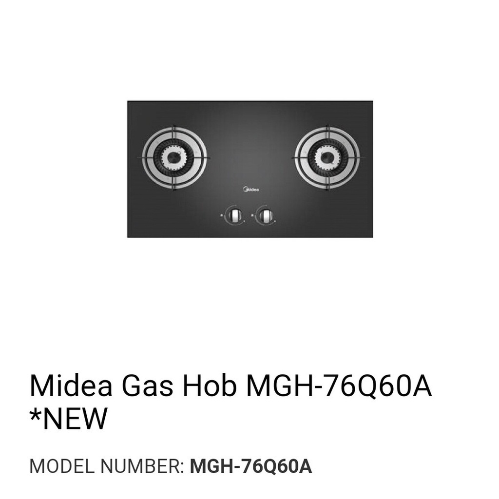 Midea MGH-76Q60B 2 Burner Built-In Glass Cooker Gas Hob (5.0kW) MGH ...