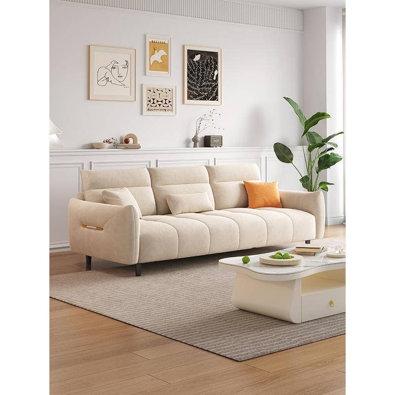 French Cream Style Small Living Room, Leather Fabric Sofa, High Foot ...