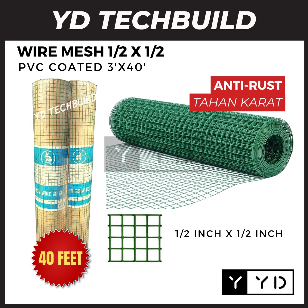 3ft x 40ft Wire Mesh Net (1/2 x 1/2) Jaring Pagar Rumah Galvanized Iron ...