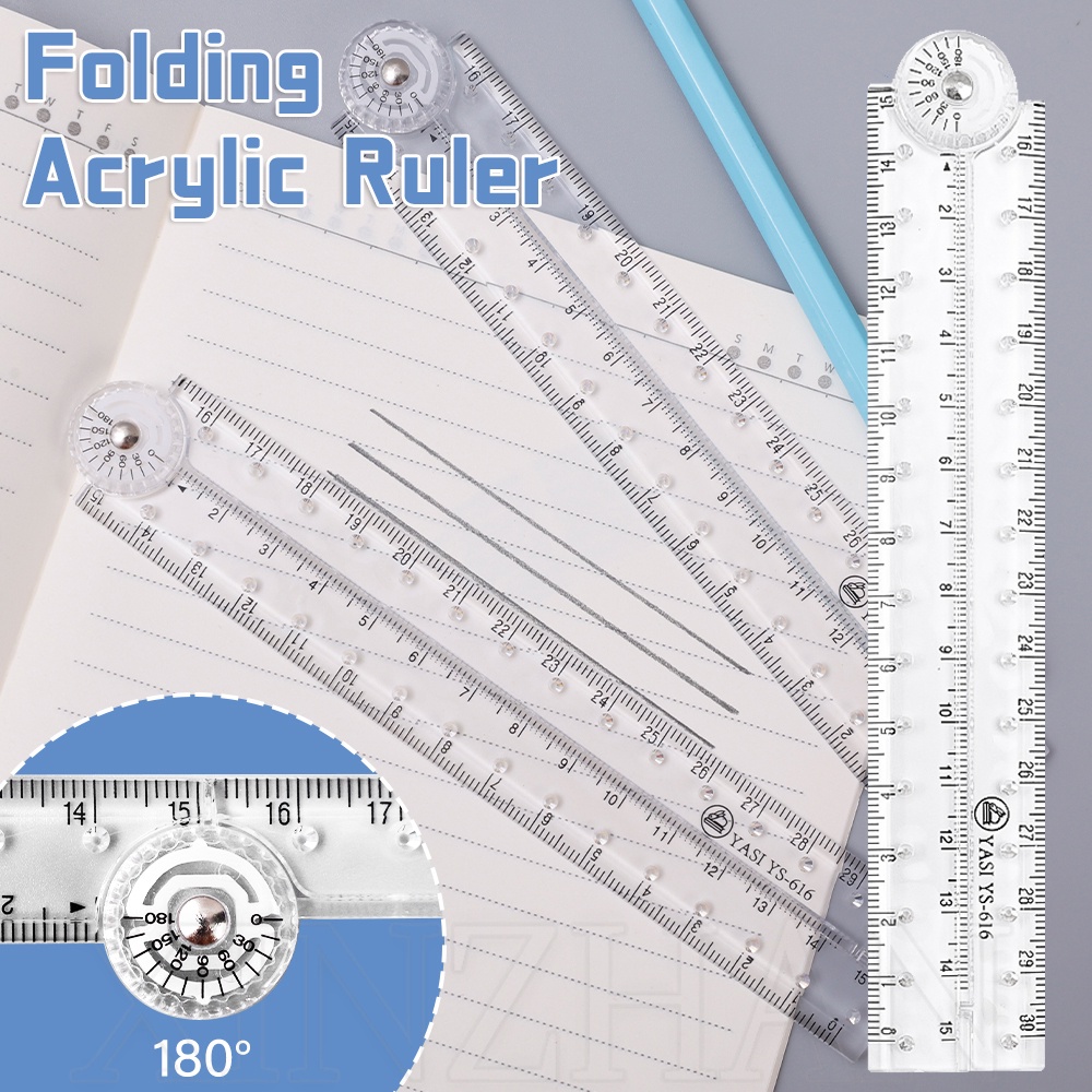 School Office Stationery Supplies - Transparent Acrylic Foldable Ruler ...