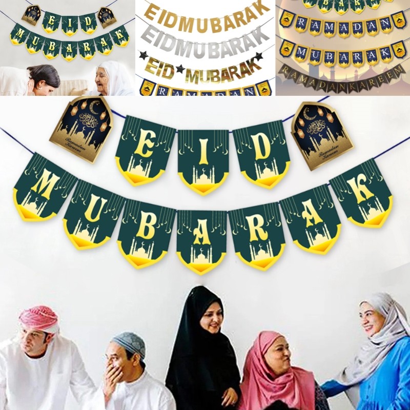 Ramadan Pulling Flag Eid Mubarak Background Banner Raya Stars Moon Wall Decoration Party Deacor ...